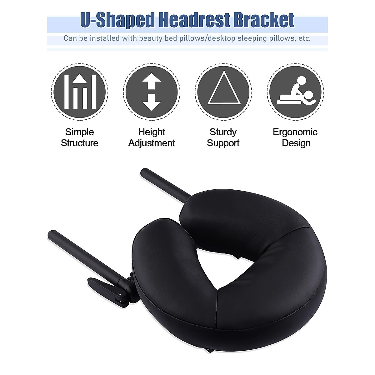 EBANKU Black Universal Adjustable Face Cradle Massage Table Bed, Lightweight Aluminum Face Cradle and Pillow 3" Foam Set