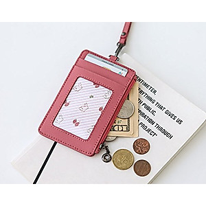 ID Credit Credit Card Holder Wallet Necklace Landyard Zipper Badge Case Genuine Leather Cute Women (Green)