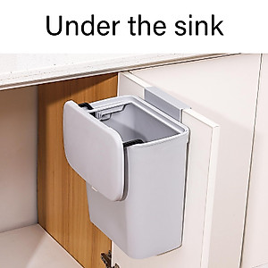 Cq acrylic 2.4 Gallon Kitchen Compost Bin for Counter Top or Under Sink,Hanging Kitchen Trash Can,Plastic Wall Mounted Garbage Can,Small Kitchen Waste Basket,Food Waste Bin for Countertop,Grey