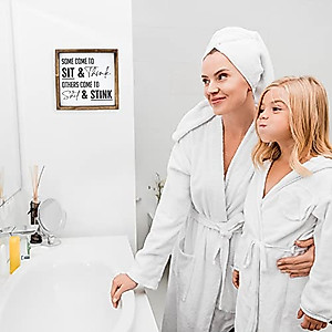 COM-PAD Funny Farmhouse Bathroom Decor Signs - 6 Interchangeable Wall Decorations w/ Hilarious Sayings and Rustic Frame - Instantly Create a Fun Filled Bathroom In Your Home