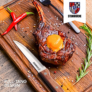 Steak Knives Wood Handle - Steak Knives Set of 8 Built 5Cr15Mov Stainless Steel HRC57-58 Hardness Razor Sharp Full Tang (Not dishwasher safe)