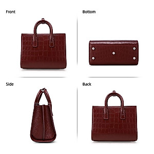 Women Handbags Leather Designer Top Handle Bags Crocodile Pattern Crossbody Shoulder Bags Wine Red Medium