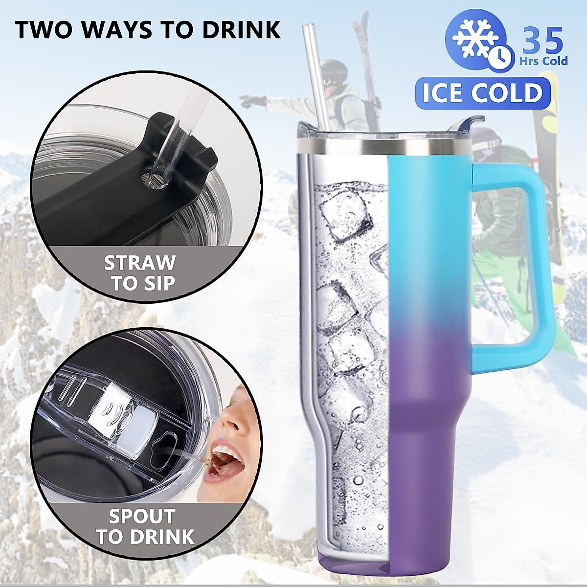 SYACOT 40 oz Tumbler with Handle and Straw Stainless Steel Insulated Tumbler Leak Proof Lid and Straw Lid Reusable Travel Mug Coffee Mug Cup Dishwasher Safe Keep Drinks Cold and Hot (Amethyst)