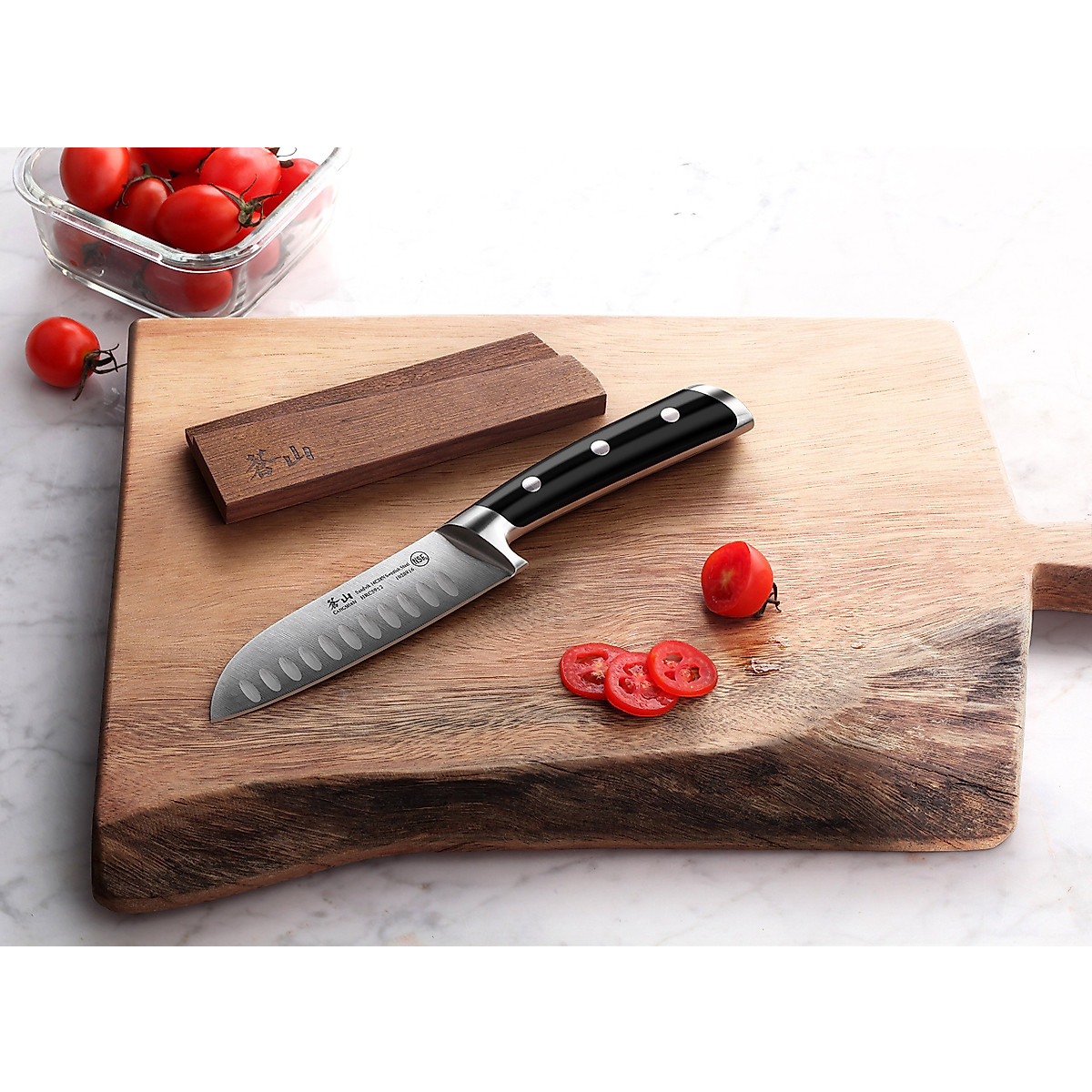 Cangshan TS Series 1020823 Swedish 14C28N Steel Forged 5-Inch Santoku Knife and Wood Sheath Set