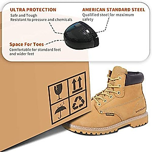 BOIWANMA Work Boots for Men, Steel Toe Leather Safety Boots, Oil, Slip and Heat Resistant Heavy Duty Wide Industrial & Construction Boots, US 12