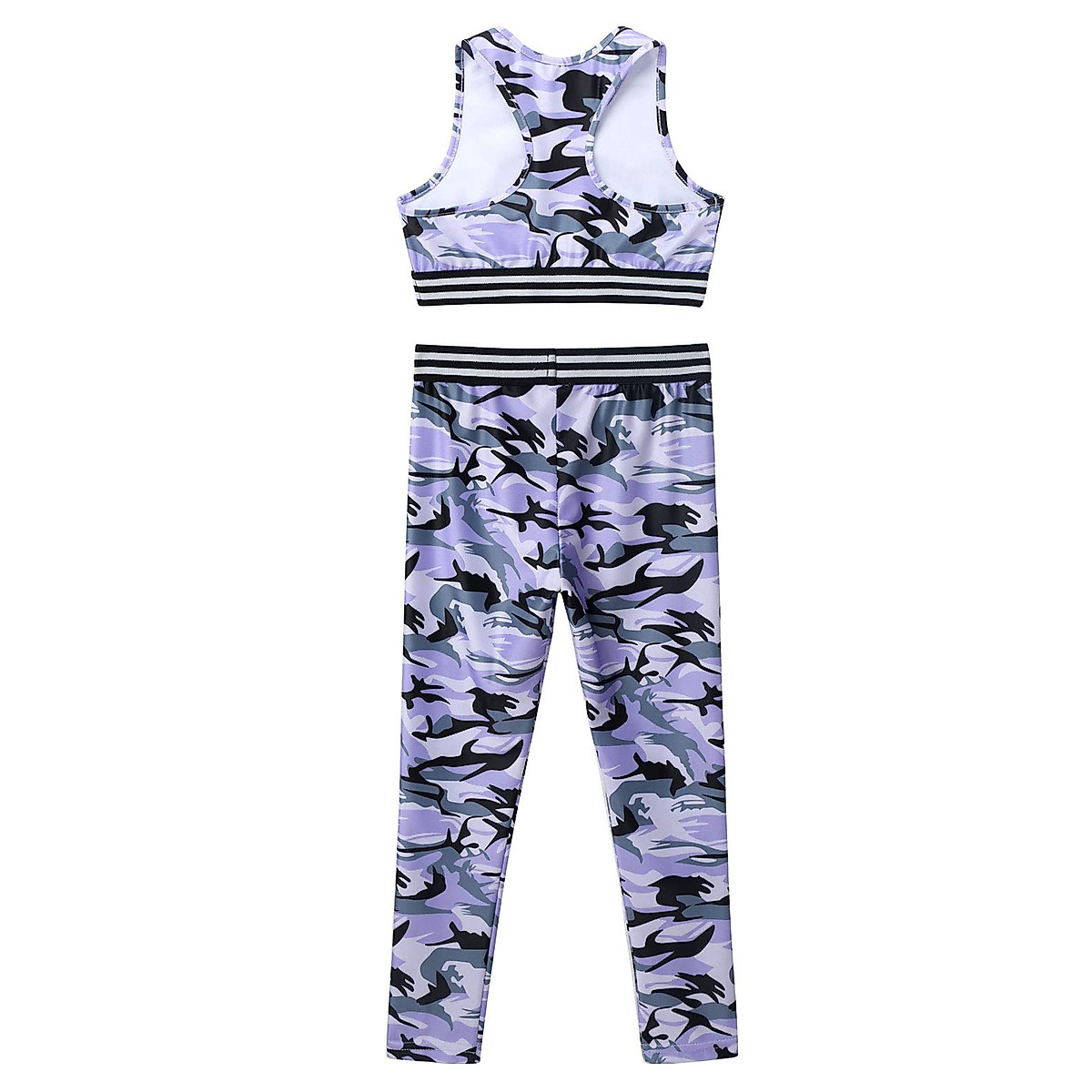 CHICTRY Kids Girls' 2 Piece Athletic Leggings with Tank Crop Tops Outfits sets for Gymnastics Sports Workout Fitness Camouflage Lavender 12-14 Years