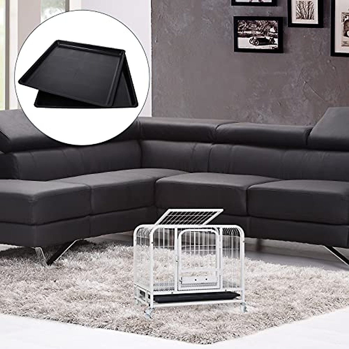 Crate Pans Pet Training Trays 2Pcs Pet Proof Plastic Pan, Pet Cage Accessories Replacement Trays for Cat Cages Easy- to- Clean Plastic Trays for Cat Cages- Black Replacement Pan Pet Pet Tray