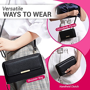 katloo Leather Crossbody Cell Phone Purse for Women, Small Crossbody Bags Ladies Clutch Wallet Shoulder Handbag with Credit Card Slot Adjustable Strap (Black)