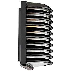 John Timberland Mid Century Modern Wall Light Sconce Black Hardwired 7 1/2" Fixture Slat Grid Metal Frosted Glass for Bedroom Bathroom Vanity Reading Living Room Hallway House Home Decor