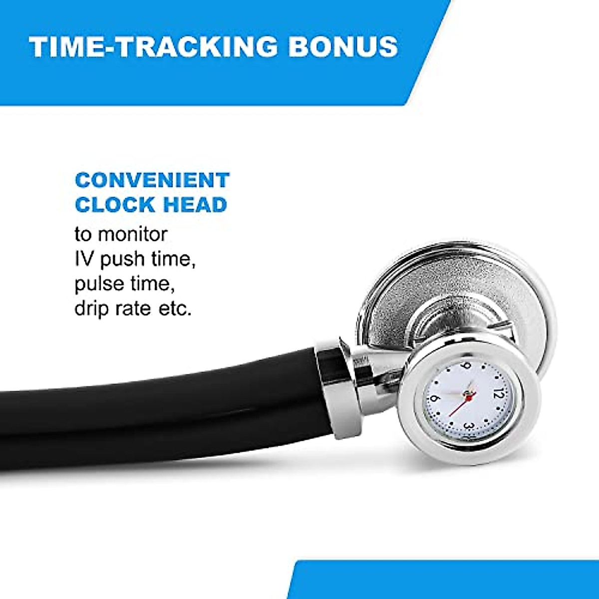 Primacare DS-9298 Black Medical Clock Stethoscope with Analog Watch, 22" Tubing Convertible Regular Sprague Rappaport Stethoscopes, First Aid Emergency Essential Kits with Headset