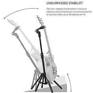 STARFISH+ : World’s Most Stable Professional LOCKING GUITAR STAND, D&A Guitar Gear – 5 Leg design for acoustic bass electric guitar portable universal adjustable holder with non-slip rubber padding