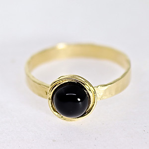 Black stone gold ring, Onyx gold ring, 14k gold plating stone ring band, Stacking stone ring, Small stone gold ring (onyx, 7)