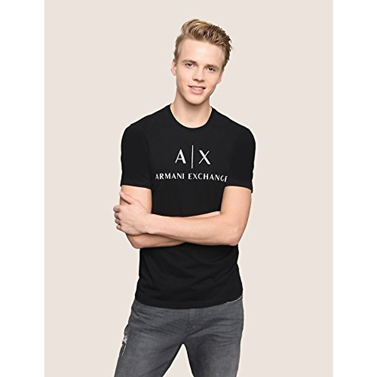A|X ARMANI EXCHANGE mens Classic Crew Logo T-shirt T Shirt, Black, X-Small US