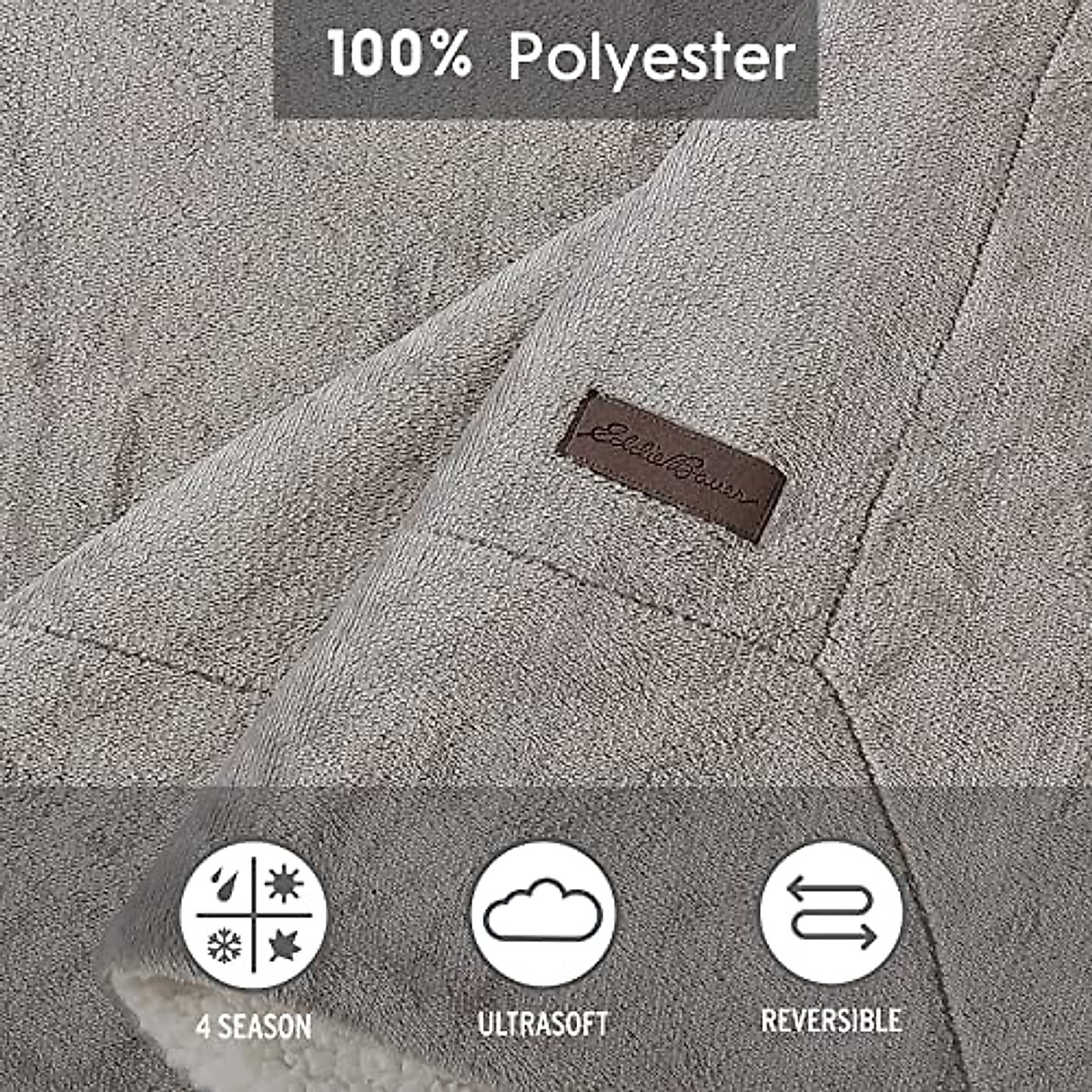 Eddie Bauer Ultra-Plush Collection Throw Blanket - Reversible Sherpa Fleece Cover, Soft & Cozy, Perfect for Bed or Couch, King, Chrome Grey