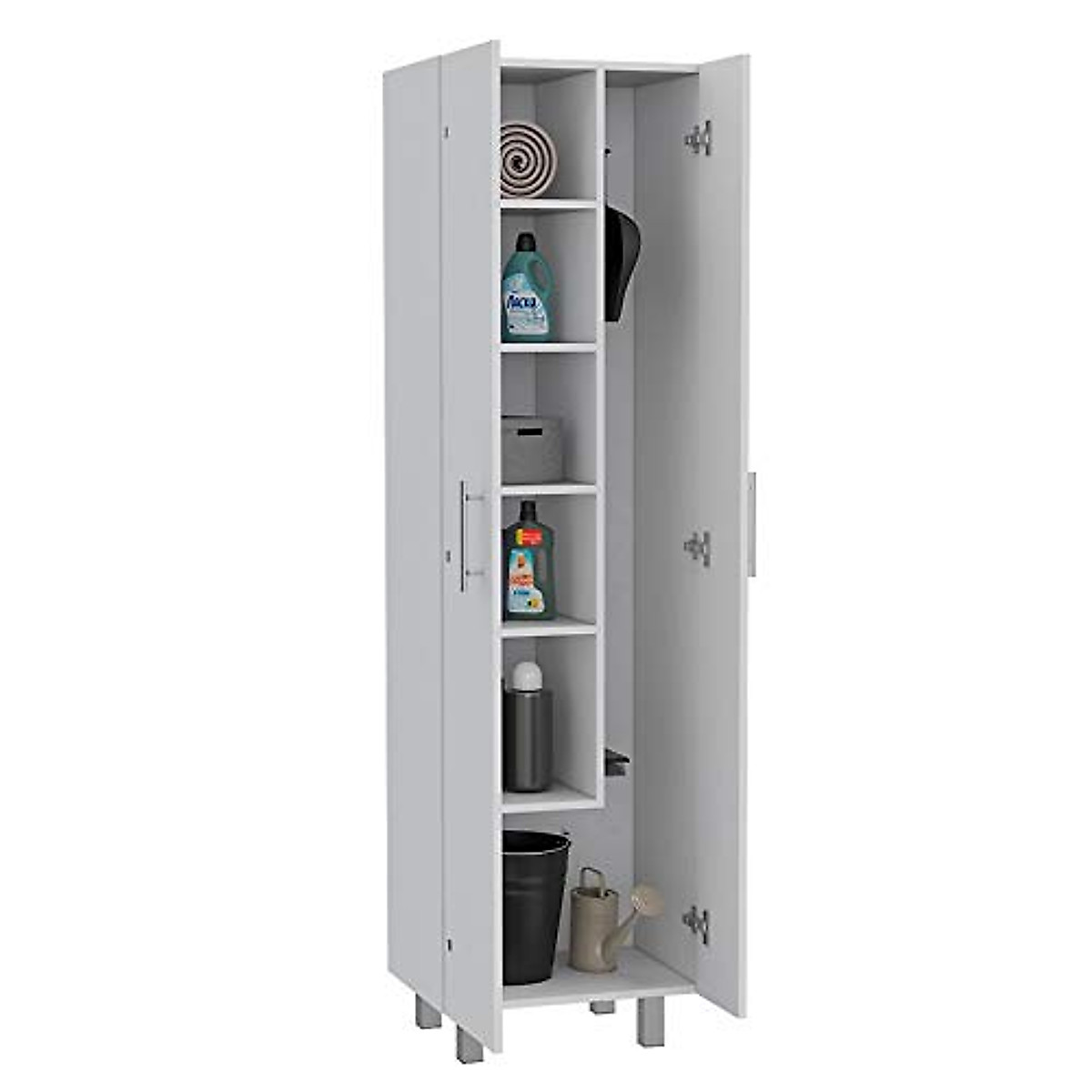 Nala Cleaning Cabinet with 5 Shelves and Hanging Rack in White