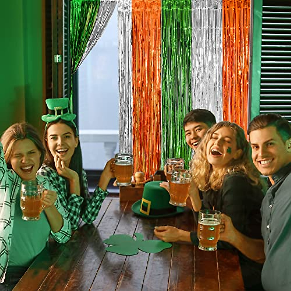 LOLStar 1 Pack St. Patrick's Day Foil Fringe Curtains St Patricks Day Party Decoration 3.3x8.2 ft Green White Orange Tinsel Fringe Curtain Photo Booth Prop Streamer Backdrop for Irish Party Decoration