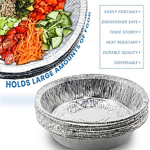 YLT WAX (25 Packs) 7" Round Aluminum Foil Pans with Transparent Lids, Round Disposable Containers with Angled Walls for Tart Baking, Cooking, Storage, Roasting, & Reheating