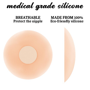 QUXIANG 4 Pairs Pasties Women Nipple Covers Reusable Adhesive Silicone Nippleless Covers Bra for Dress Cream (2 Round+2 Flower)