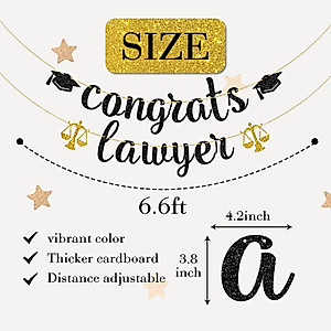 Ambishi Black Glitter Congrats Lawyer Banner, Congrats Law Grad Sign, Class of 2024 Graduation Bunting Decor, Lawyer Up Future Lawyer Garland for Law School Survivor