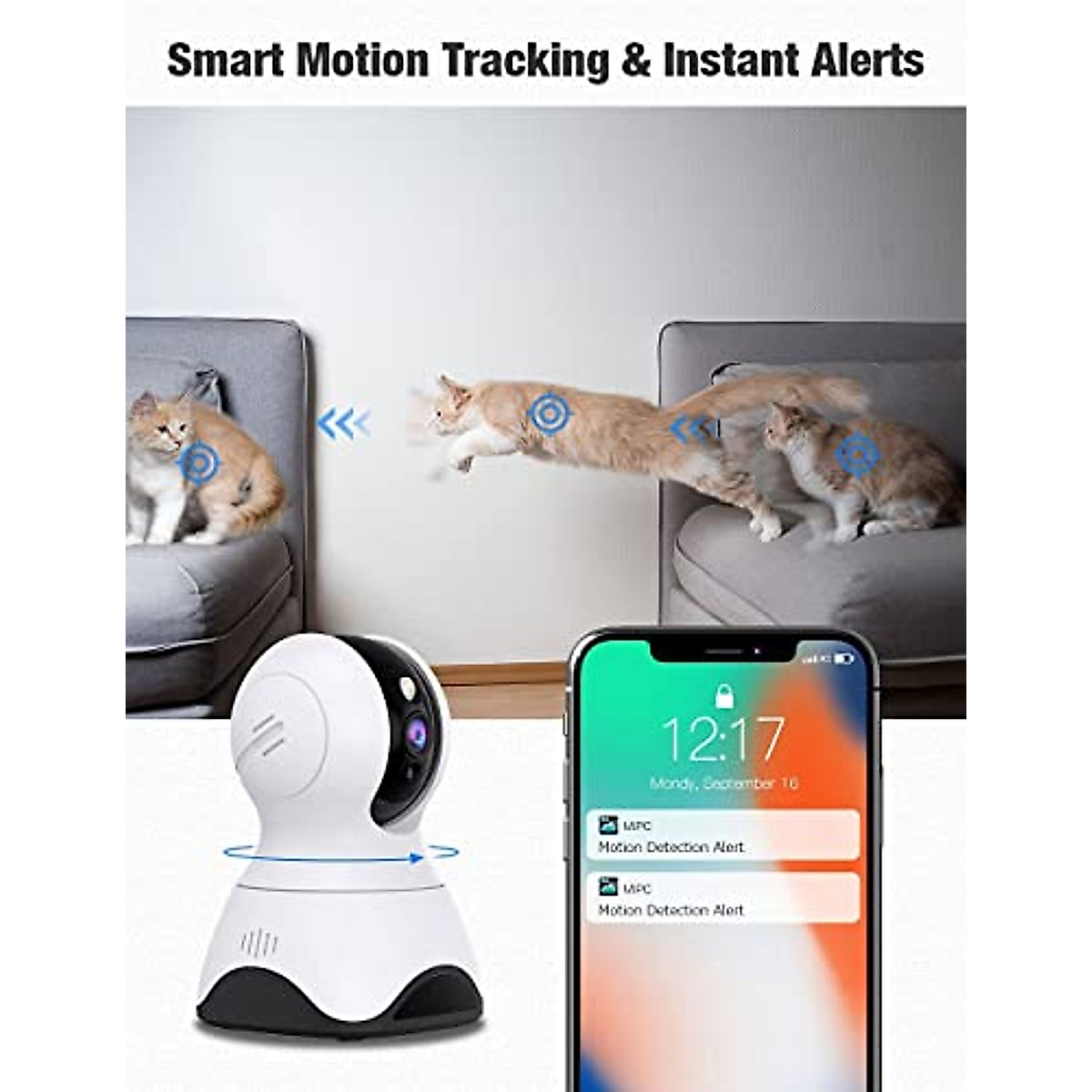 Baby Monitor with Camera and Audio, 1080P HD Night Vision Pet Camera with Motion Tracking and Sound Detect, 2.4G WiFi Indoor Security Camera with 2-Way Talk, Cloud & SD Card Storage, Works with Alexa