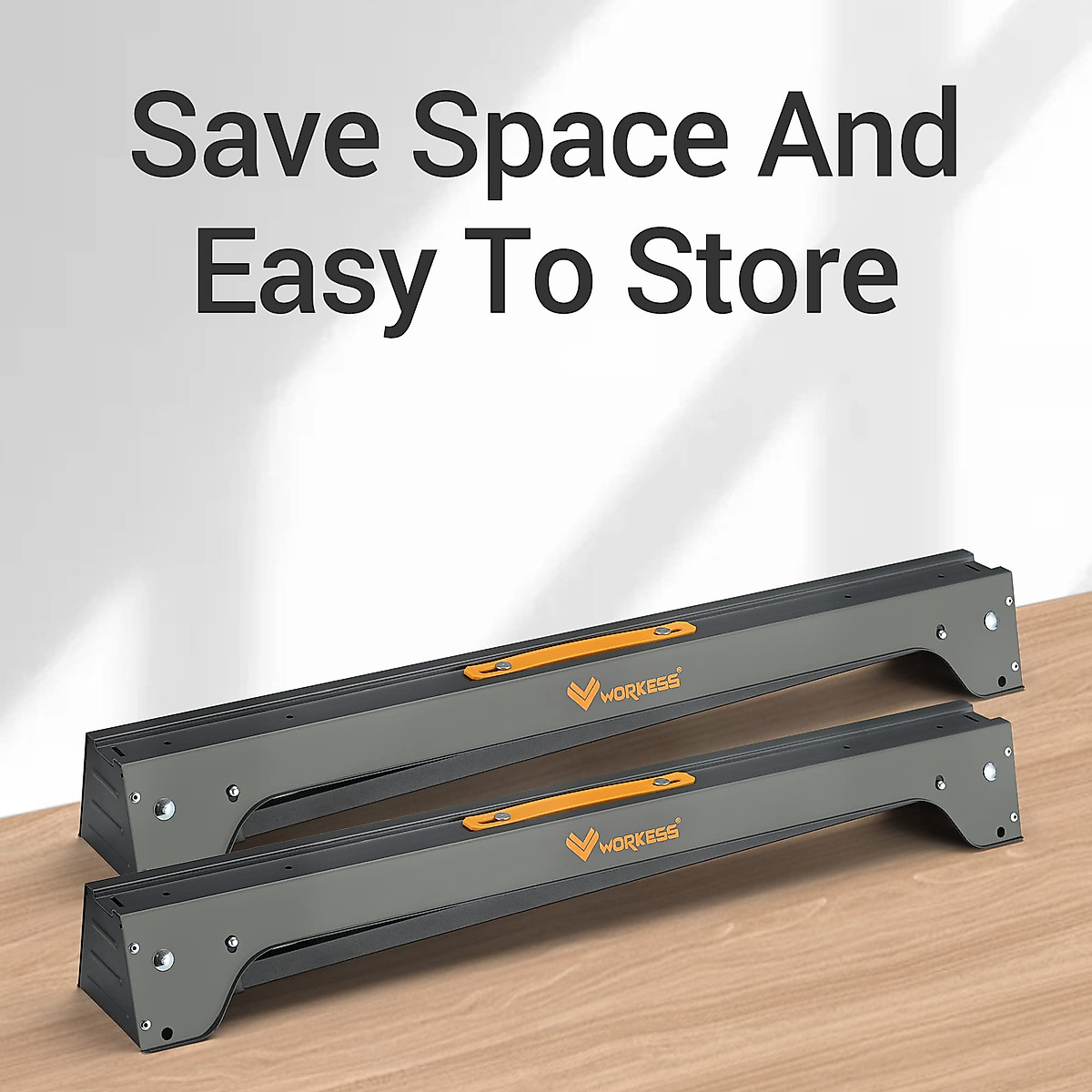 WORKESS Saw Horses 2 Pack, Heavy Duty Folding Portable Saw Horses Table 2200 Lbs Load Capacity with 2x4 Support Legs, Fast Open Legs and Easy Grip Handle for Woodworking.