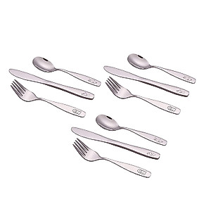 ANNOVA Children's Flatware 9 Pieces Set - Stainless Steel Cutlery/Silverware 3 x Safe Forks, 3 x Dinner Knife, 3 x Dinner Spoons - Safe Kids Toddler Utensils Lunch Box (Engraved Dog Cat Bunny)