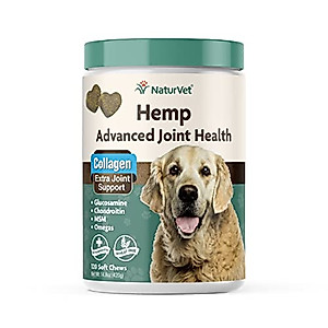 NaturVet Hemp Advanced Joint Health Dog Supplement Soft Chews –Helps Support Joint Health in Dogs – Includes Hemp Seed, Collagen, Glucosamine, MSM, Chondroitin, Omegas – 120 Ct.
