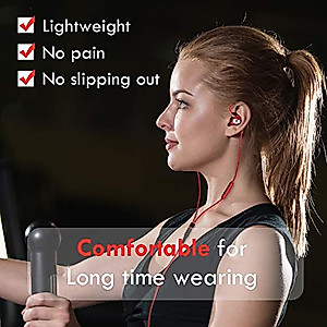 JAAMIRA Sports Wired Earbuds Over Ear Headphones with Microphone -Comfortable in Ear Ear Buds for Kids &Adults -Noise Isolation Earphones 3.5mm Jack for Phone iPhone Computer Runing Workout Gym Red