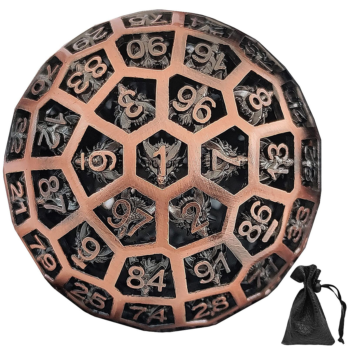 100 Sided Dice Metal Hollow D100 DND Dungeons and Dragons Gifts D&D RPG Polyhedral Games Dice Accessories Large Giant Pathfinder Roleplaying MTG Dice Bring a Black Leather Bag, red Copper
