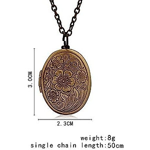 LRESJJIUJ Vintage Engraved Flower Locket Picture Pendant Necklace for Women