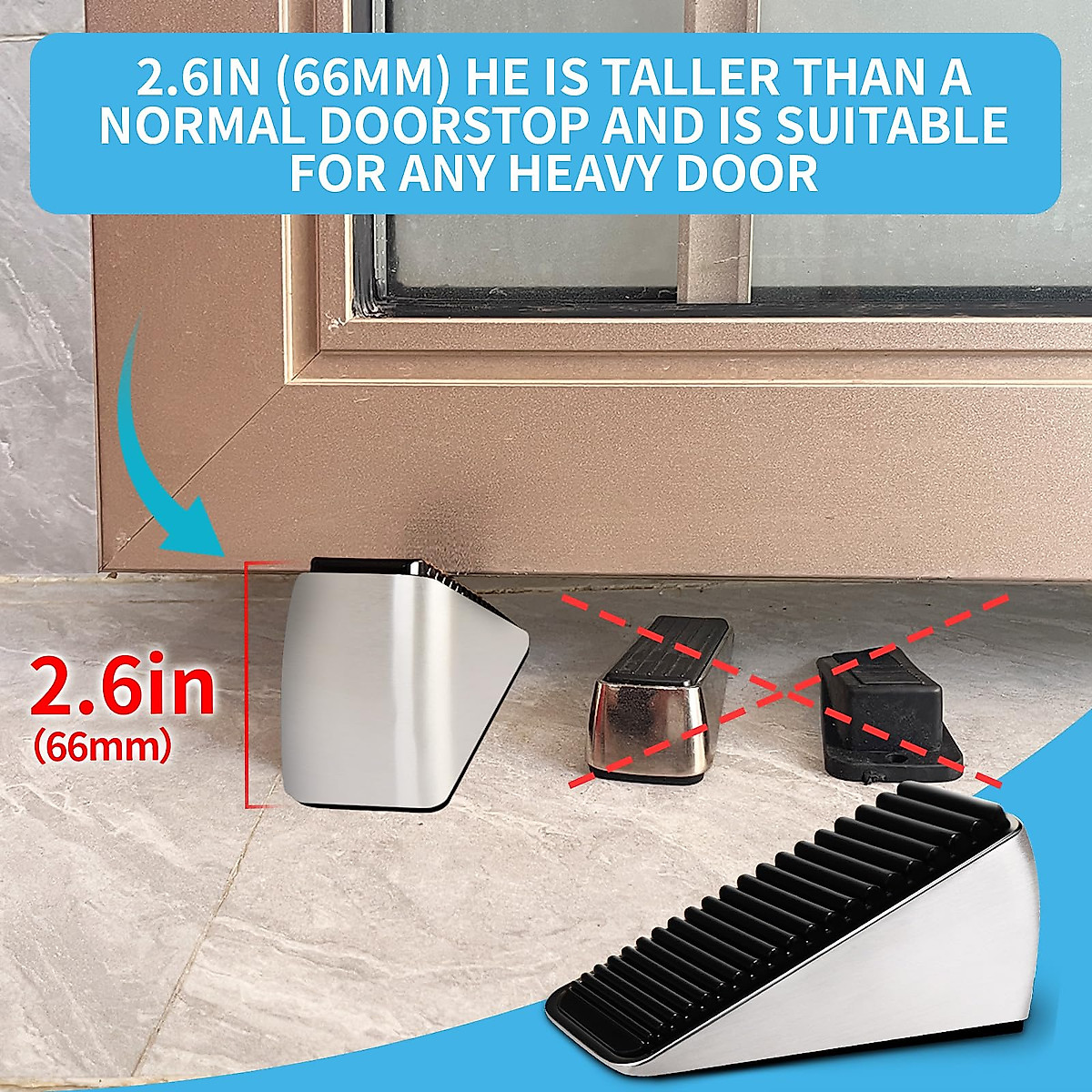 AIMAXINKE Strongest Large Door Stopper - Heavy Duty Tall Door Stop Wedge Door Stoppers for Bottom of Door, Tall up to 2.6 In Doorstop Zinc Alloy and Silicone Made Suits Any Heavy Door Any Smooth Floor