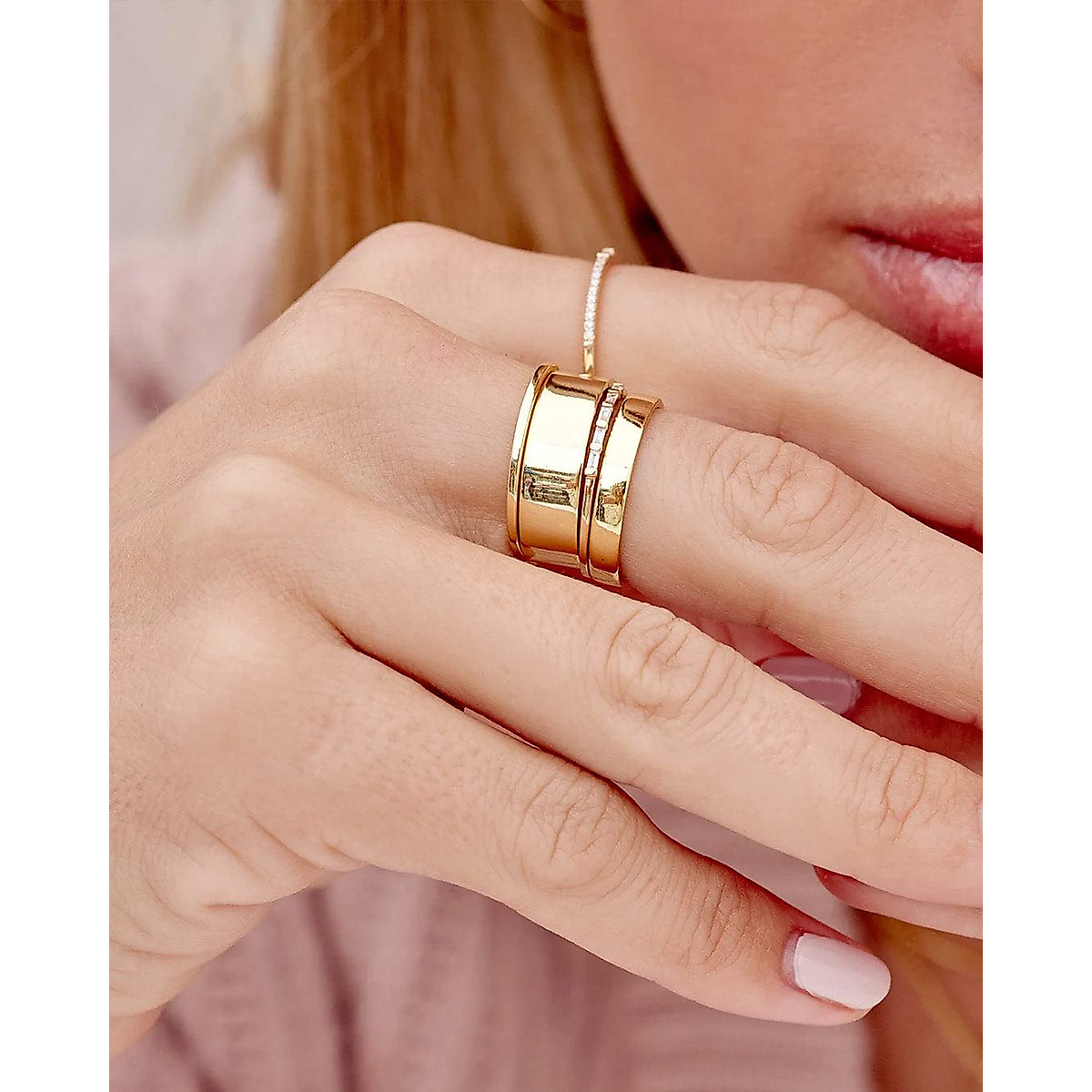 gorjana Women's Rose Ring Set, 18k Gold Plated, Set of 3 Flat High Shine Bands, Size 7