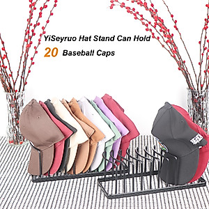 YiSeyruo Hat Organizer for Baseball Caps - Space Saving Hat Stand Hold 20 Caps - Premium Metal Hat Rack for Baseball Caps Display & Organizer Neat and Orderly - Hat Organizer for Closet