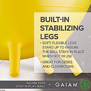 Gaiam Kids Stay-N-Play Children's Balance Ball - Flexible School Chair Active Classroom Desk Alternative Seating | Built-In Stay-Put Soft Stability Legs, Includes Air Pump, 52cm, Grey