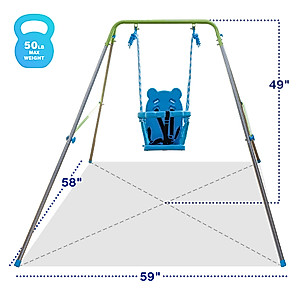 Sportspower My First Toddler Swing - Heavy-Duty Baby Indoor/Outdoor Swing Set with Safety Harness, Blue, 52"L x 55"W x 47"H