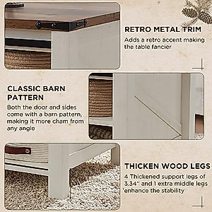 OKD Farmhouse Coffee Table, 48" Storage Center Table with Sliding Barn Doors, Rustic Wood Rectangular Cocktail Table with w/Adjustable Shelves for Living Room, Antique White