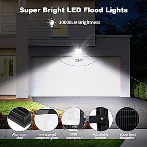 2 Pack LED Flood Lights Outdoor 100W with Plug 10,000LM Super Bright LED Work Light IP66 Waterproof Outdoor Security Plug in Outside Light 5000K Daylight White Floodlight for Yard Garden Garage House
