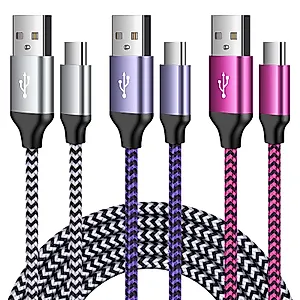 USB C Charger Cable Fast Charging Cord 3PC for Samsung Galaxy A16 A15 5G/A35/S24 Ultra/A54/S23FE/A14/A55/A13/A53/S22/S21/S20,iPhone 16 15,Pixel 9 Pro/8a/7/6,Moto Edge2024/G Power,OnePlus Nord N200/N10