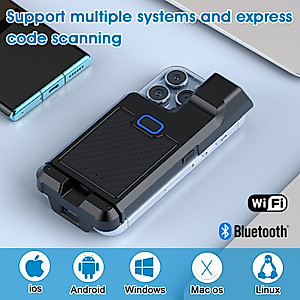 2D QR Bluetooth Barcode Scanner, Wireless Adjustable Back Clip Phone Bar Code Scanner for 1D 2D Data Matrix Code Reader, Work with iPhone, Android, iOS for Warehouse Library Book Inventory