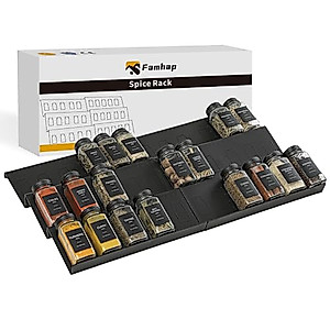 Famhap Spice Drawer Organizer, 6 Pack Drawer Seasoning Organizer Expandable from 11.6" to 23.2" Seasoning Rack Tray Insert for Kitchen Drawers, Spice Rack Tray for Drawer/Countertop (Black)