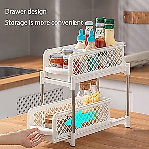 LIFOND Under Sink Storage Under Sink Organizer Storage, 2 Tier Sliding Cabinet Basket Pull Out Organizer Drawer, Kitchen Organization Cabinet Storage Rack, for Bathroom Countertop White, White