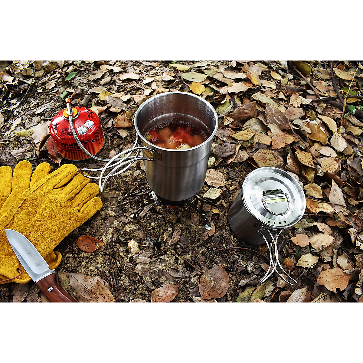 DZRZVD Camping Cups and Mugs Pot 2Pcs -304 Food Grade Stainless Steel - Outdoor Cookware Set with Vented Lid -33oz Big+24oz Small for Backpacking Picnic Hiking