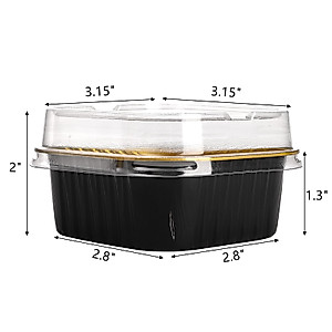 ZEAYEA 100 Pieces Aluminum Foil Baking Cups with Lids, 5.7 oz Disposable Ramekins Cupcake Containers, Square Cupcake Muffin Liners Cups for Party Mother's Day Wedding Christmas Birthday