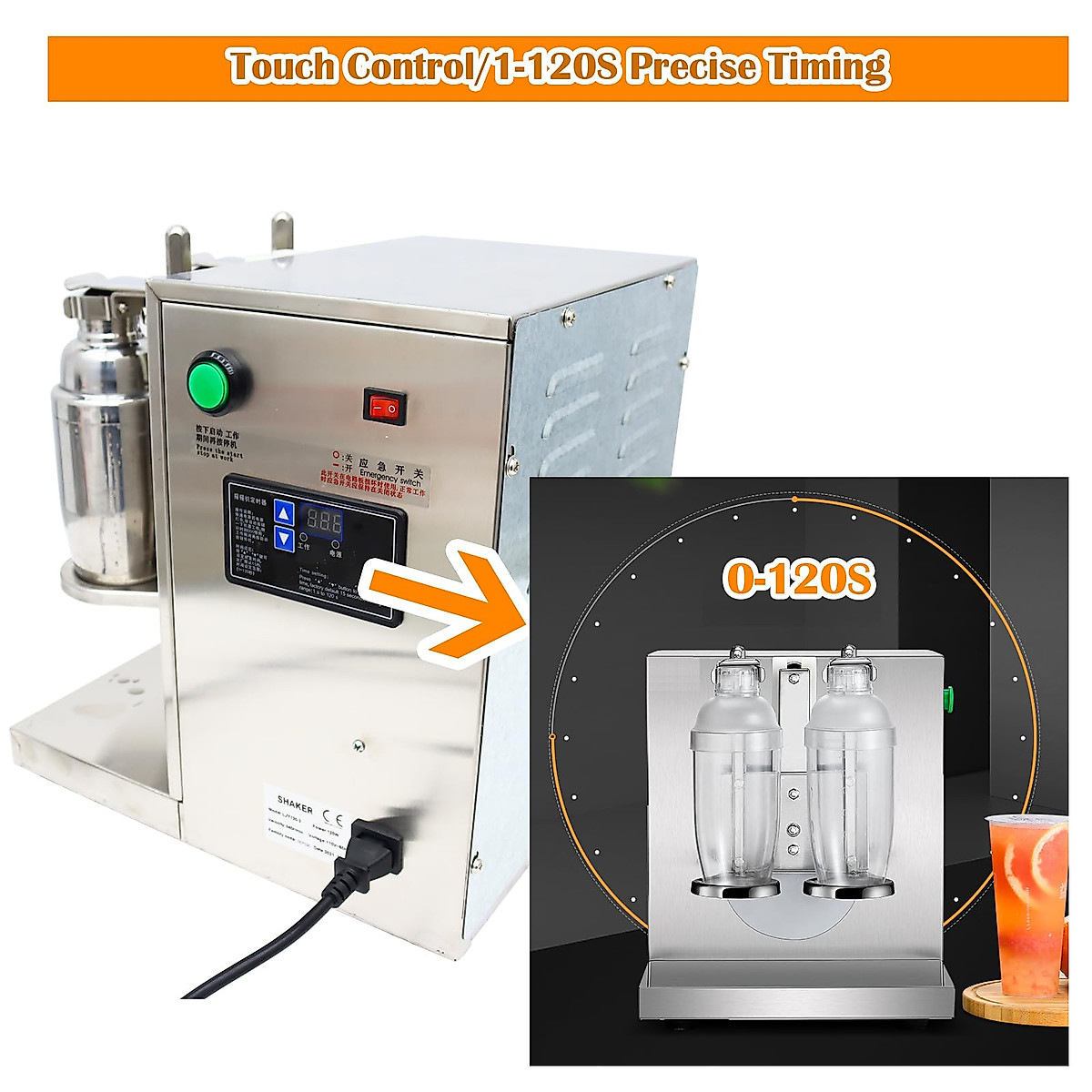 INTBUYING Automatic Milk Tea Shaking Machine Double Stations Bubble Boba Milk Tea Shaker Stainless Steel Electric Milking Tea Mixing Blender with 4 Mugs for Bubble Tea Beverages Coffee