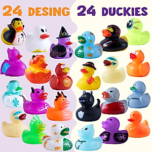 JOYIN 24 PCS Halloween Rubber Ducks, Halloween Ducks Toys for Trick or Treating Goodie Bag Fillers, Bathtub Toys Duckies for Halloween Party Favors Decorations, School Classroom Game Prizes