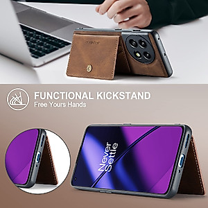 Hongxinyu Case for OnePlus 11 5G,Detachable Magnetic Basic Case Wallet Card Cash Slot Case Cover Functional Kickstand Compatible with OnePlus 11 5G 2023 (Brown)
