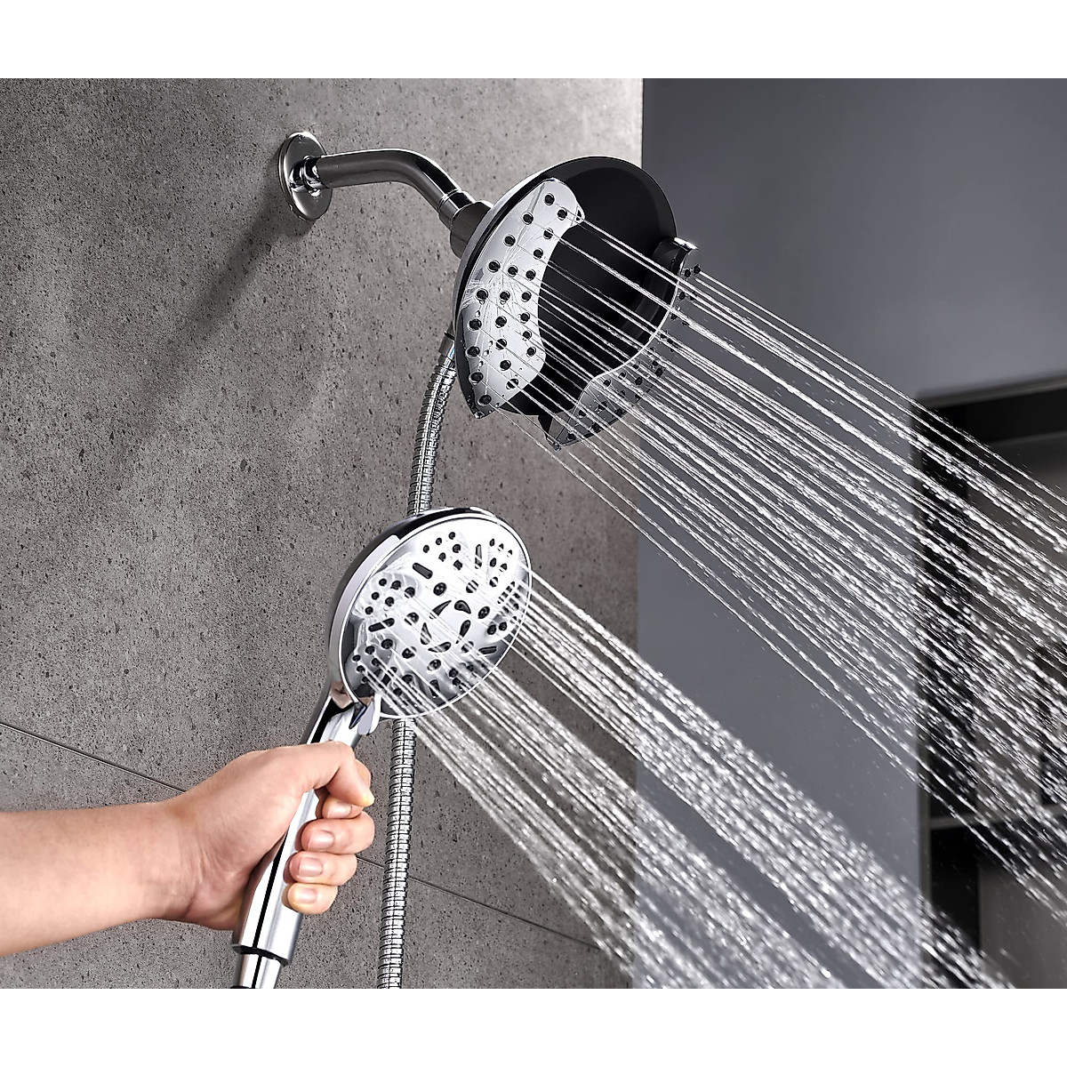 GRICH Dual Shower Head with Handheld: 2 IN 1 High Pressure Handheld Shower Head & Rainfall Shower Head, 9 Spray Modes/Settings Detachable Shower Head with Hose, cUPC and CEC Certification Approved
