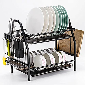 Siapapla 2 Tier Dish Rack Dish Drying Rack Dish Drainer Utensil Holder Kitchen Storage Rack Water Tray Kitchen Storage Rack Sink Organizer