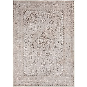 Hauteloom Bethany Traditional Medallion Living Room Bedroom Neutral Area Rug - Machine Washable - Vintage Distressed Faded - Boho Bohemian - Beige, Cream, Cream, Blush - 7'10" x 10'2"