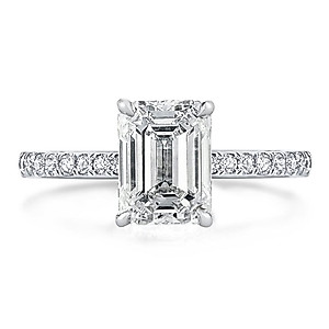 Bo.Dream 2ct Emerald Cut Cubic Zirconia Engagement Rings For Women Platinum Plated Sterling Silver Size 7